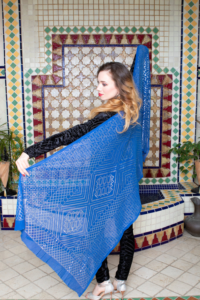 Modern Blue and Silver Assuit Shawl With Multi Diamonds Design ...