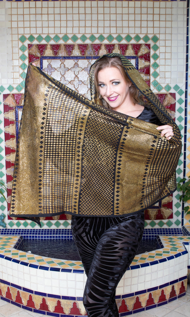 Modern Black and Gold Assuit Shawl With Mixed Diamonds Design ...